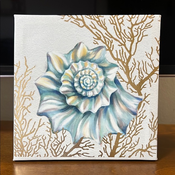 Bella Canvas | Wall Decor | Seashell Canvas Art With Gold Coral Design ...